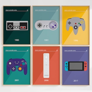 Classic Video Game Controllers Print Set of 6, Retro Video Game Art ...