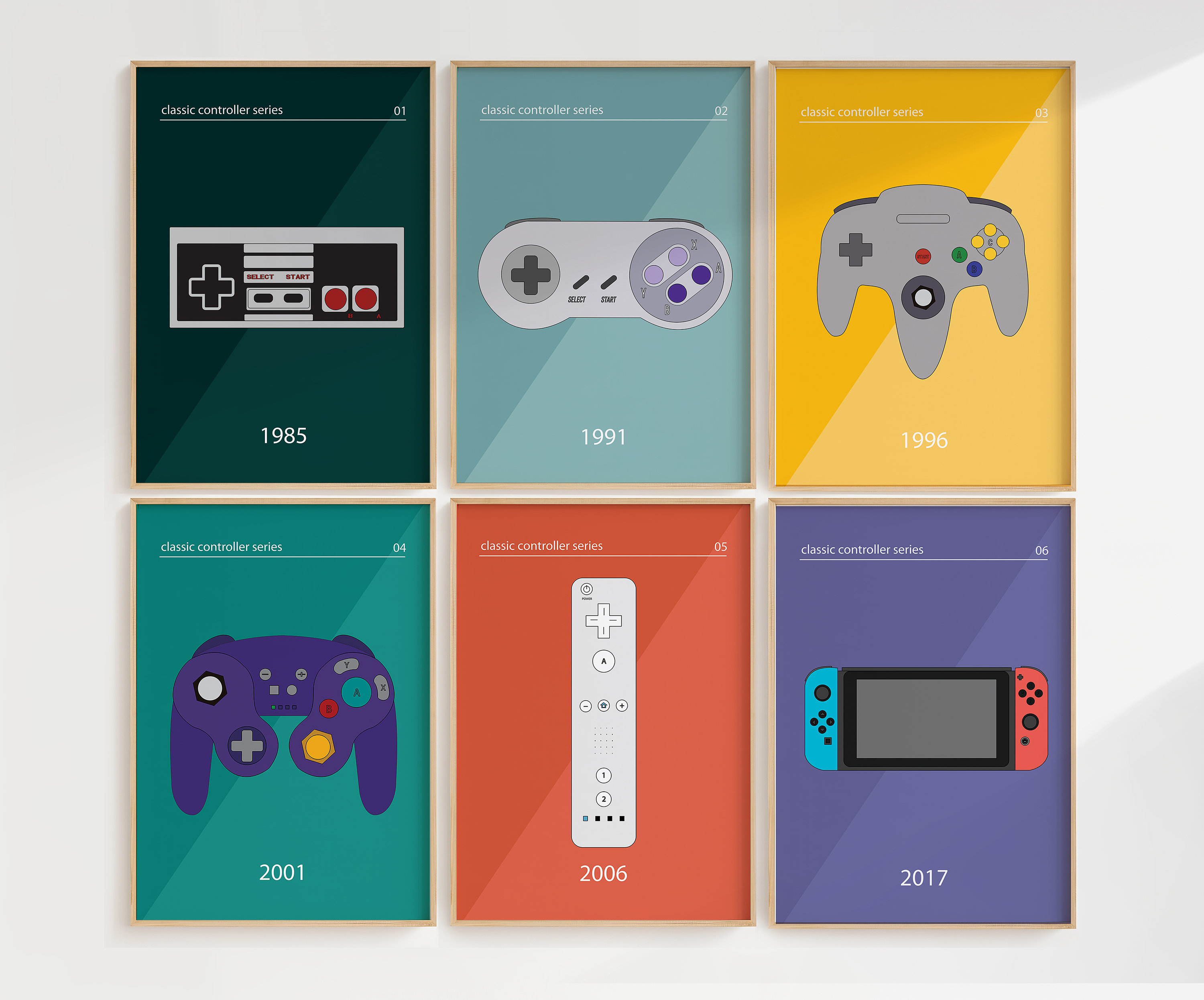 Classic Video Game Controllers Print Set of 6, Retro Video Game Art ...