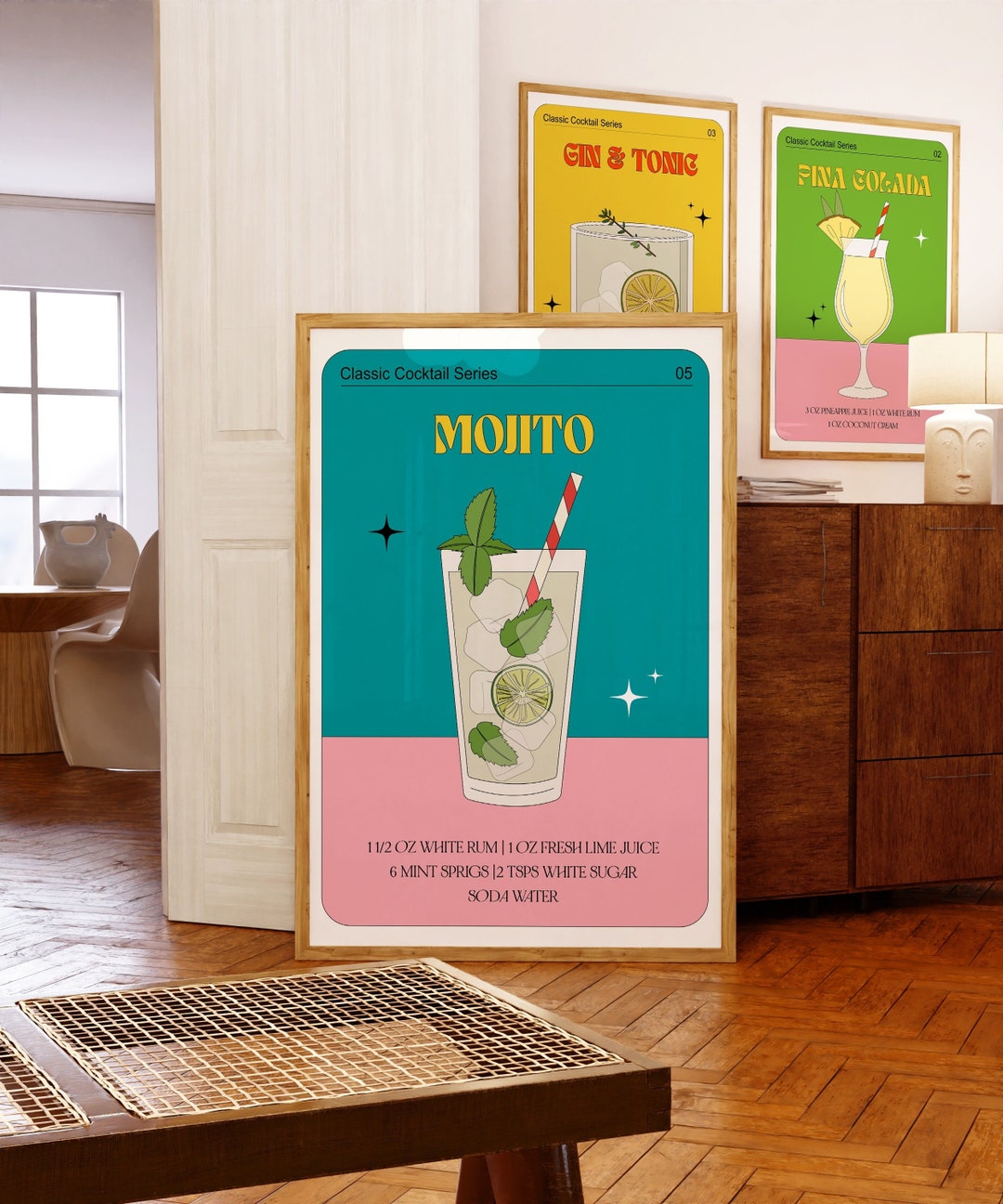 Mojito Print, Retro Bar Cart Decor, Bar Car Prints, Retro Cocktail Art ...