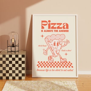 Charming Retro Style Pizza Print, Retro Cartoon Art for Pizza Lovers ...
