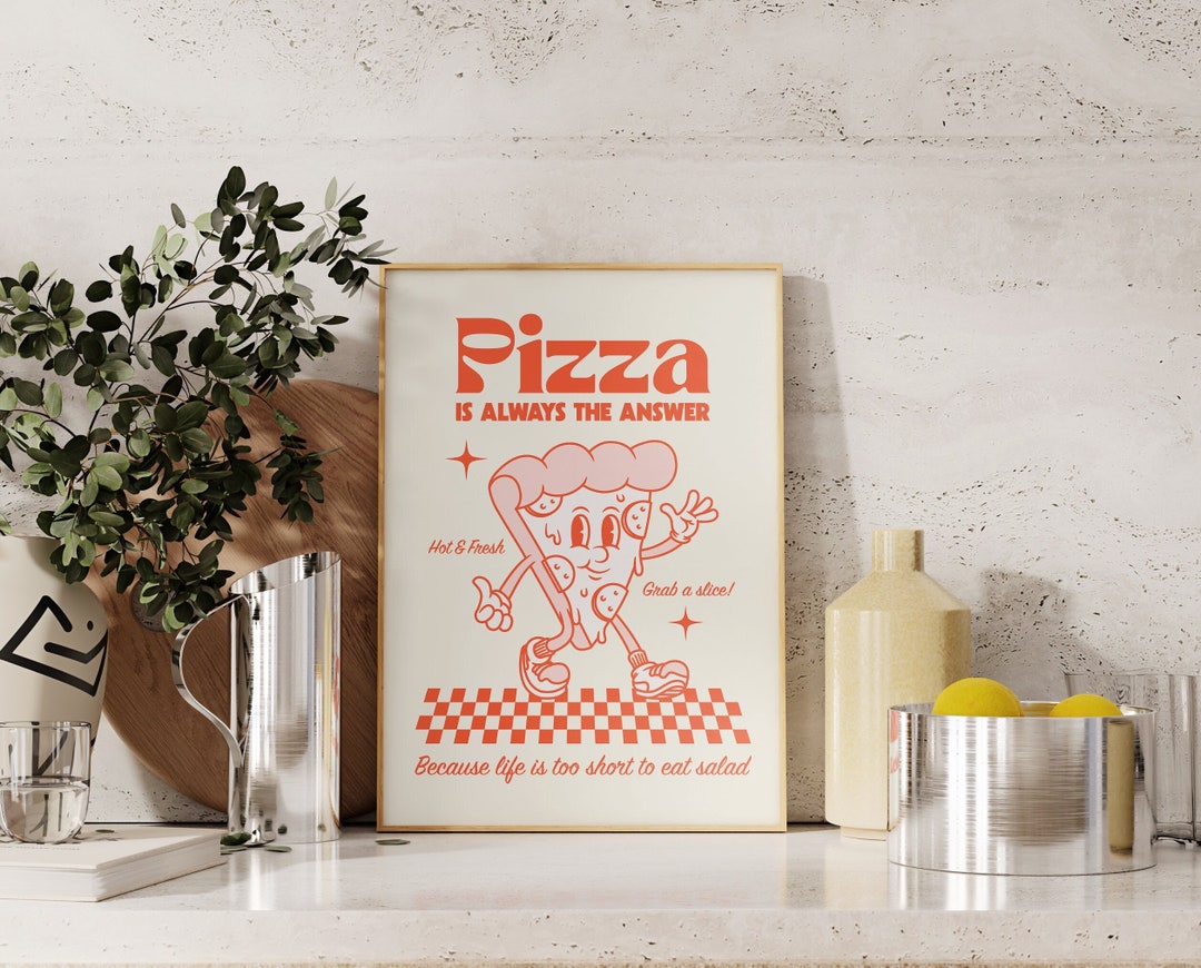 Charming Retro Style Pizza Print, Retro Cartoon Art for Pizza Lovers ...