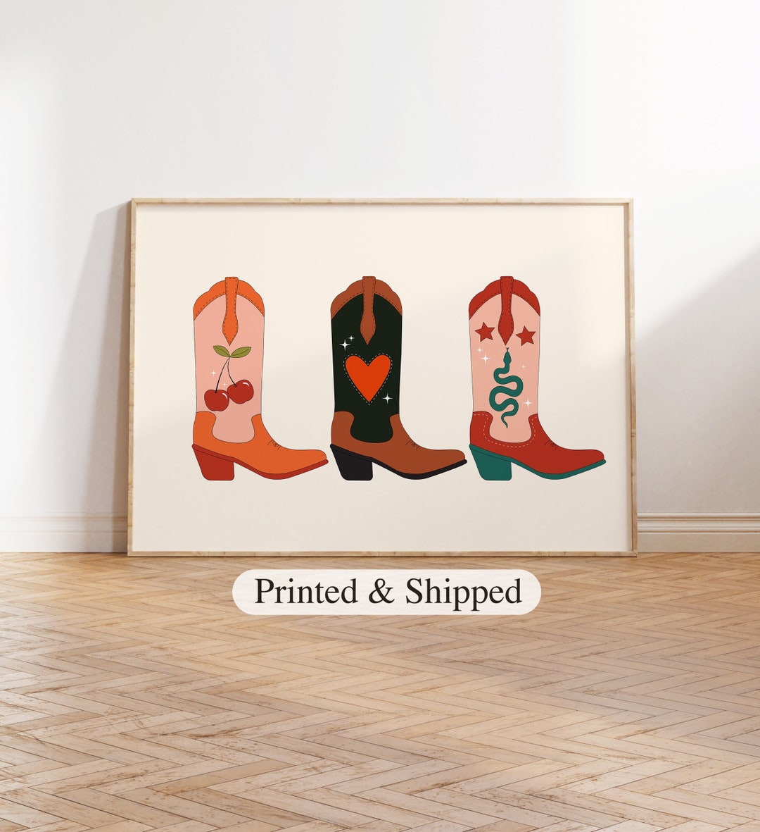Retro Western Cowgirl Boots Print, Cowboy Boots Poster, Country and ...
