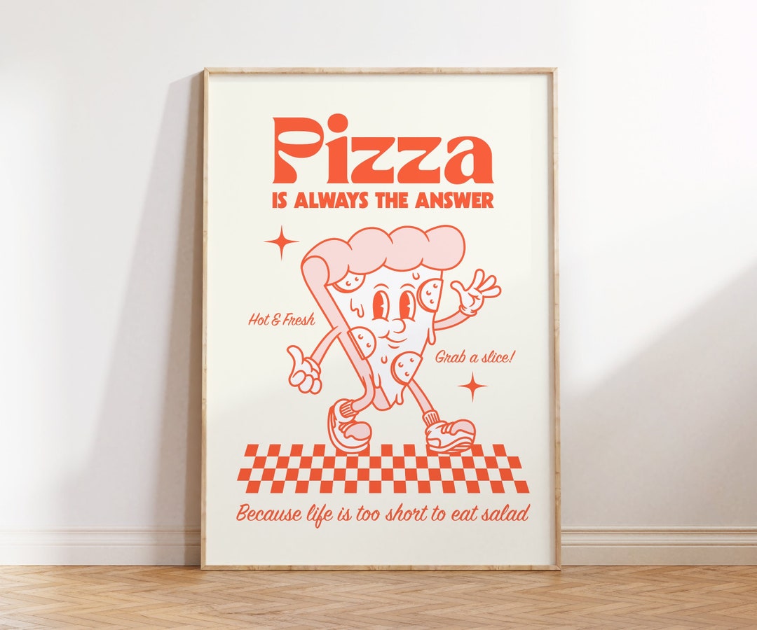 Retro Pizza Print, Funny Cartoon Art for Pizza Lovers, Vintage-inspired ...