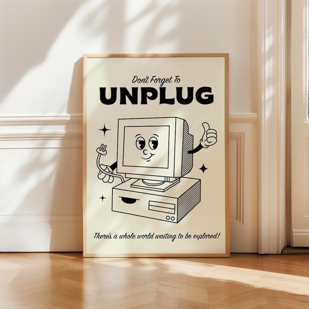 Retro Computer Illustration, Retro Character Print, Unplug Print ...
