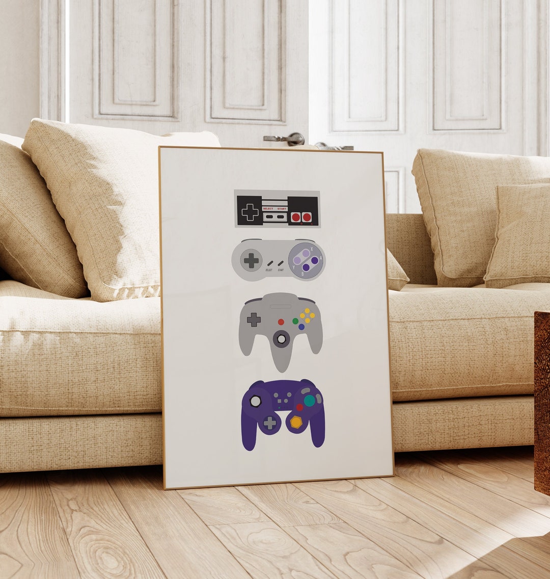 Video Game Controllers Print - Retro Gaming Art - Gift for Gamers ...