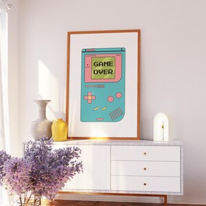 Retro 90s Handheld Video Game Art Print, Game Room Decor, Game Over ...