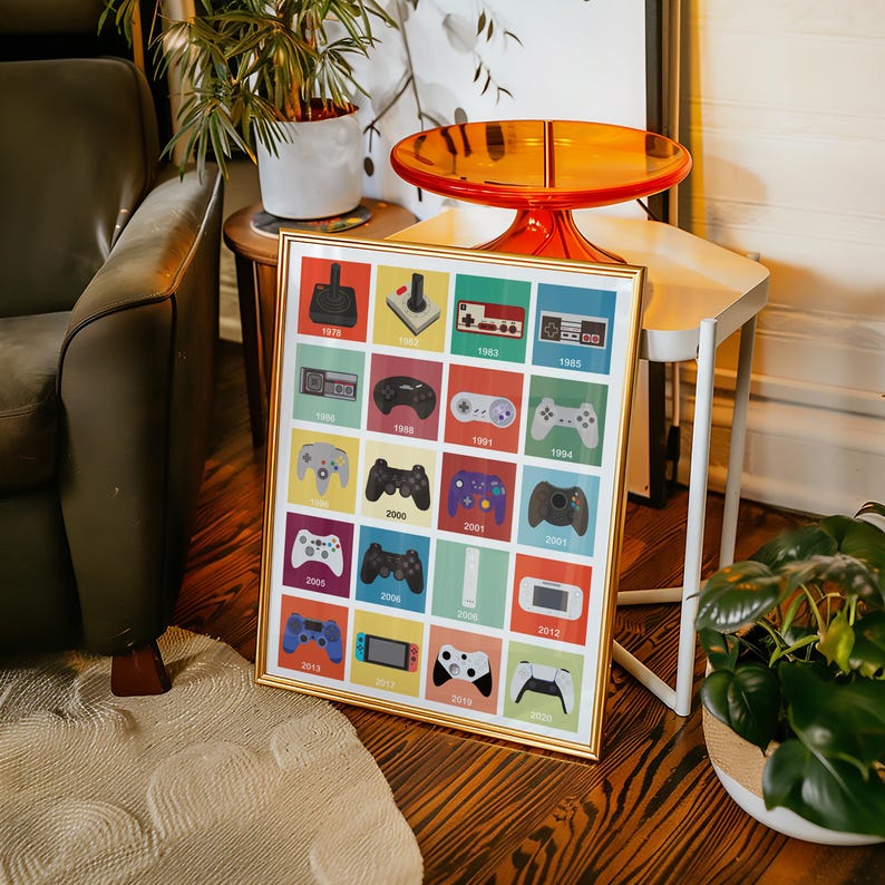 Classic Video Game Controllers Evolution Print, Retro Gaming Poster ...