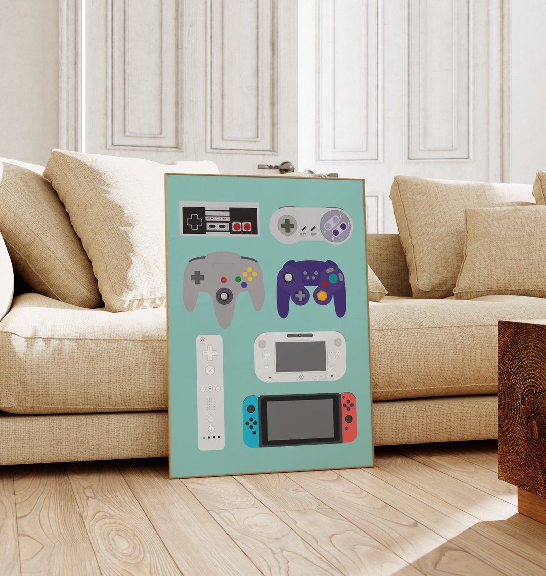 Video Game Controllers Print, Game Room Decor, Video Game Art, Gaming ...