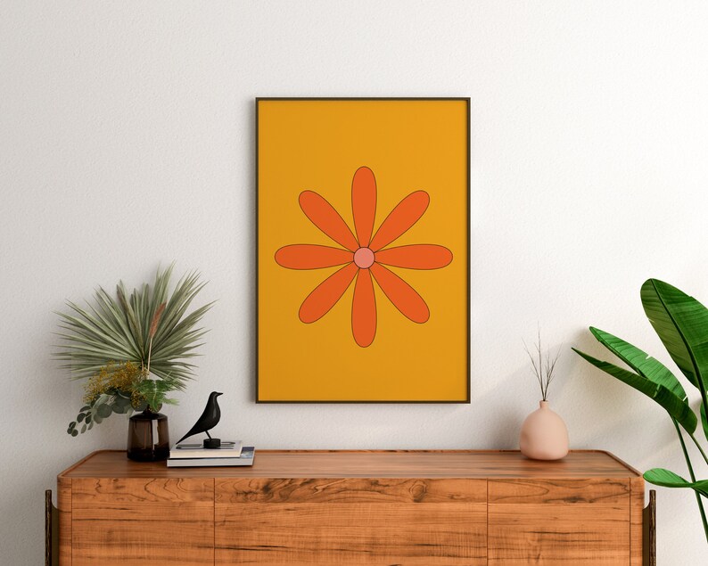70s Daisy Poster - PRINTABLE ART - 70s Wall Art - Daisy Print - Mid ...