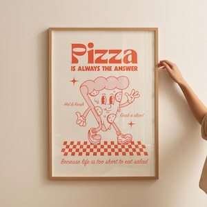 Charming Retro Style Pizza Print, Retro Cartoon Art for Pizza Lovers ...
