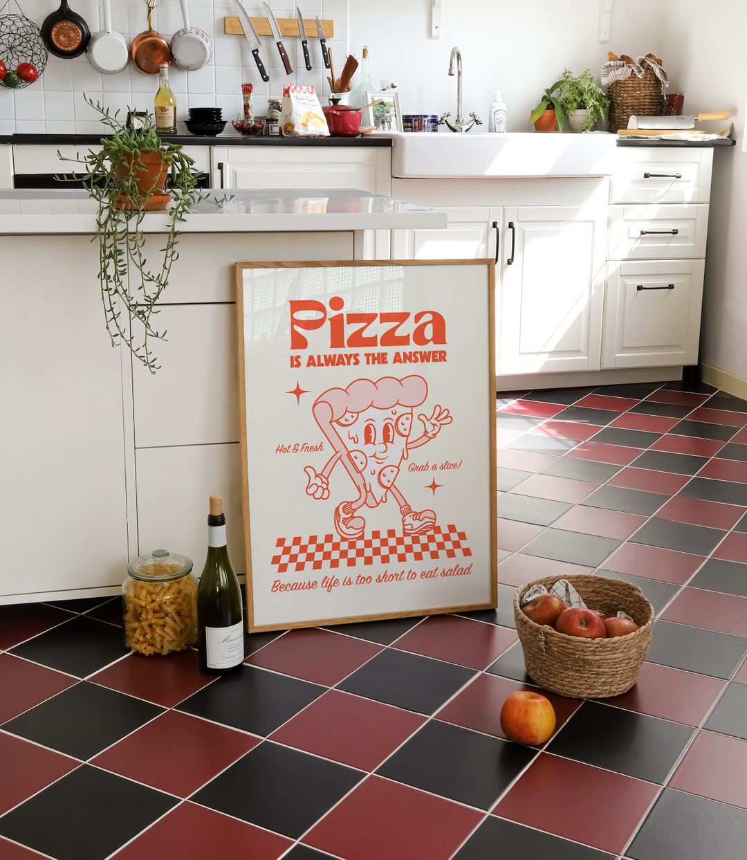 Retro Pizza Print, Funny Cartoon Art for Pizza Lovers, Vintage-inspired ...