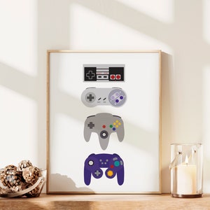 Video Game Controllers Print - Retro Gaming Art - Gift for Gamers ...