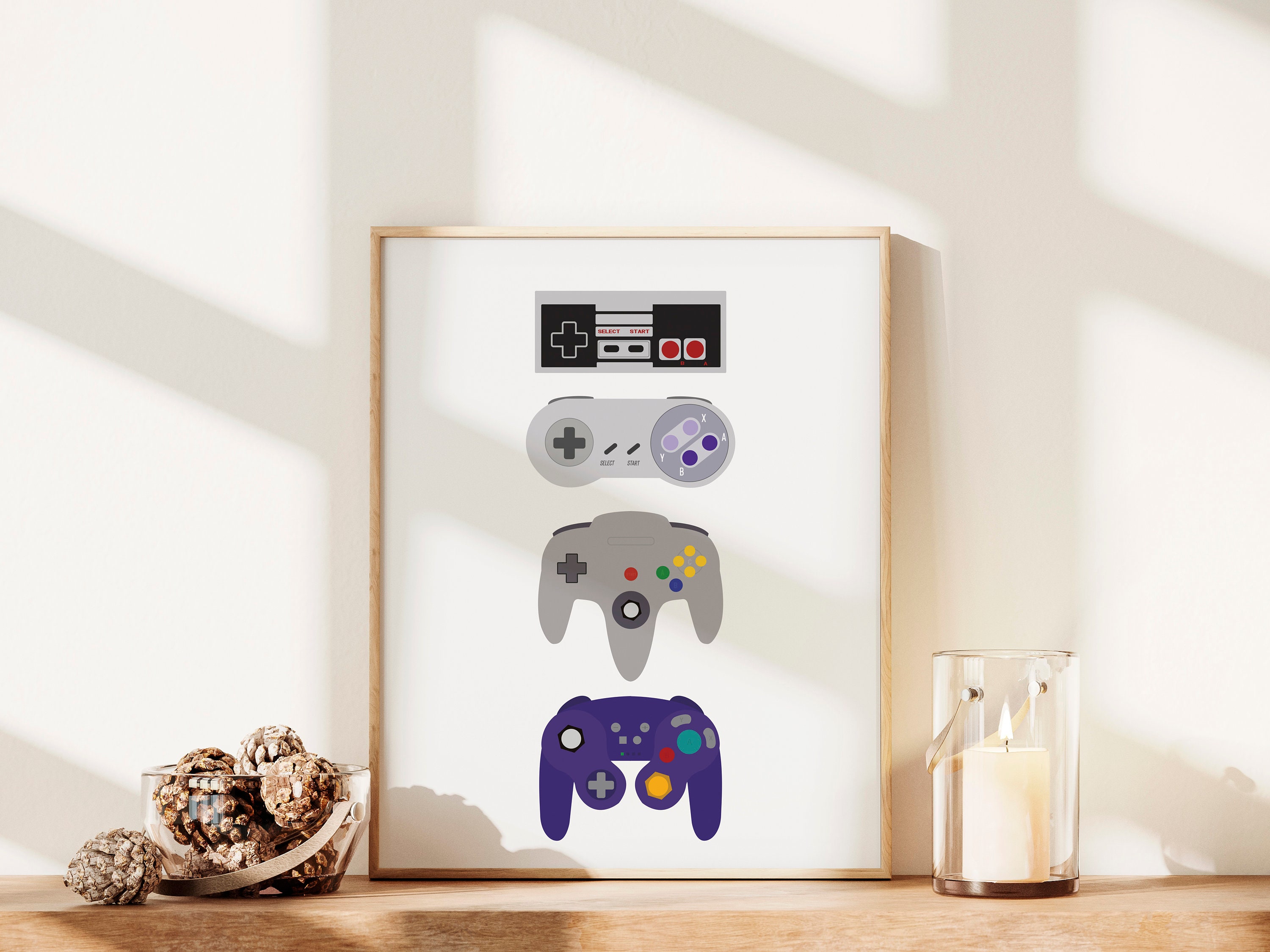 Video Game Controllers Print - Retro Gaming Art - Gift for Gamers ...
