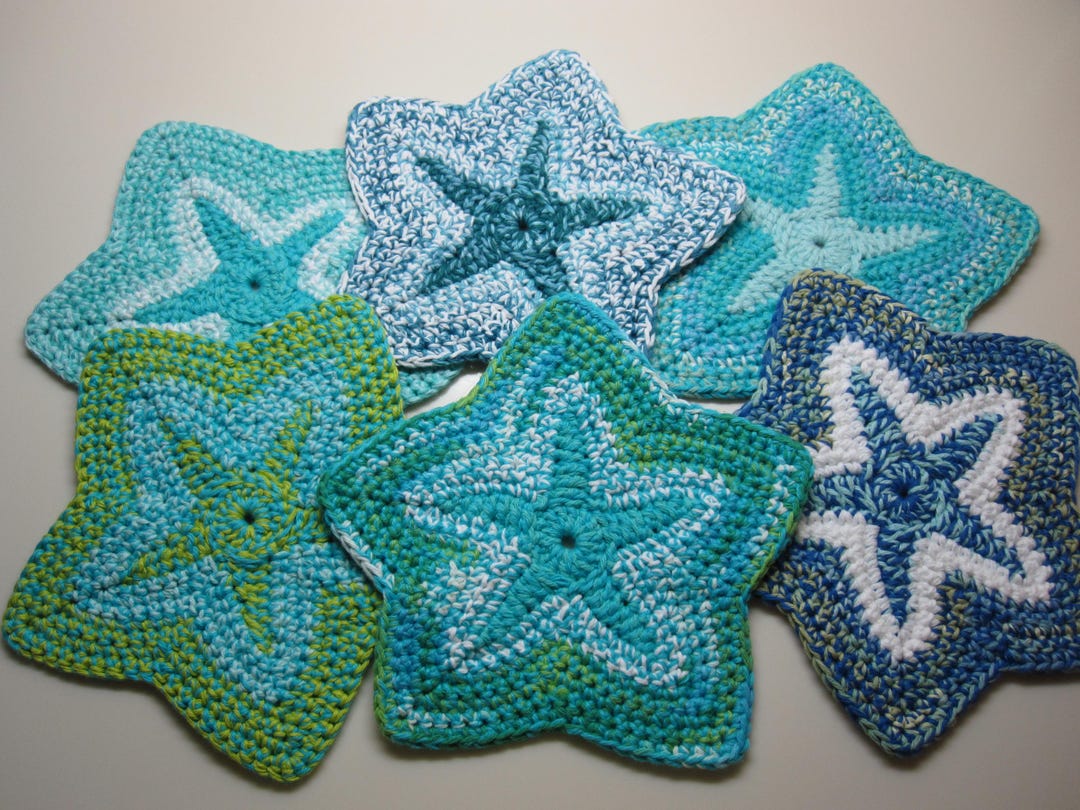 Crochet Starfish Hot Pad Trivet: Coastal Kitchen Decor, 9" Cotton (E1 ...