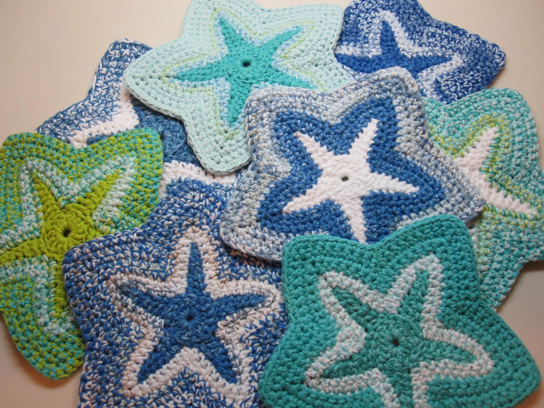 Crochet Starfish Hot Pad Trivet: Coastal Kitchen Decor, 9" Cotton (H2 ...