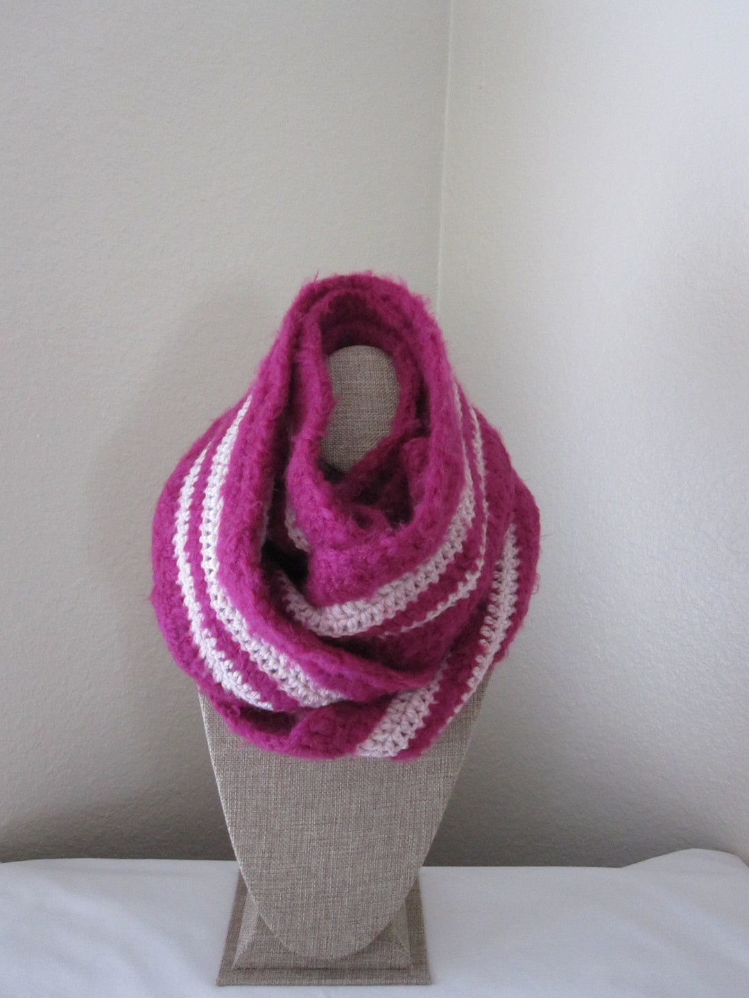 NECK SCARF, Pink Fuzzy & Soft Scarf - Long Crocheted Neck Scarf ...