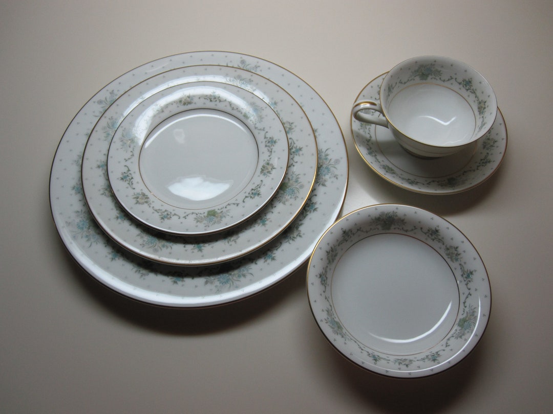 NORITAKE China - Allston Pattern, Country Blue Gray Flowers Gold Trim ...