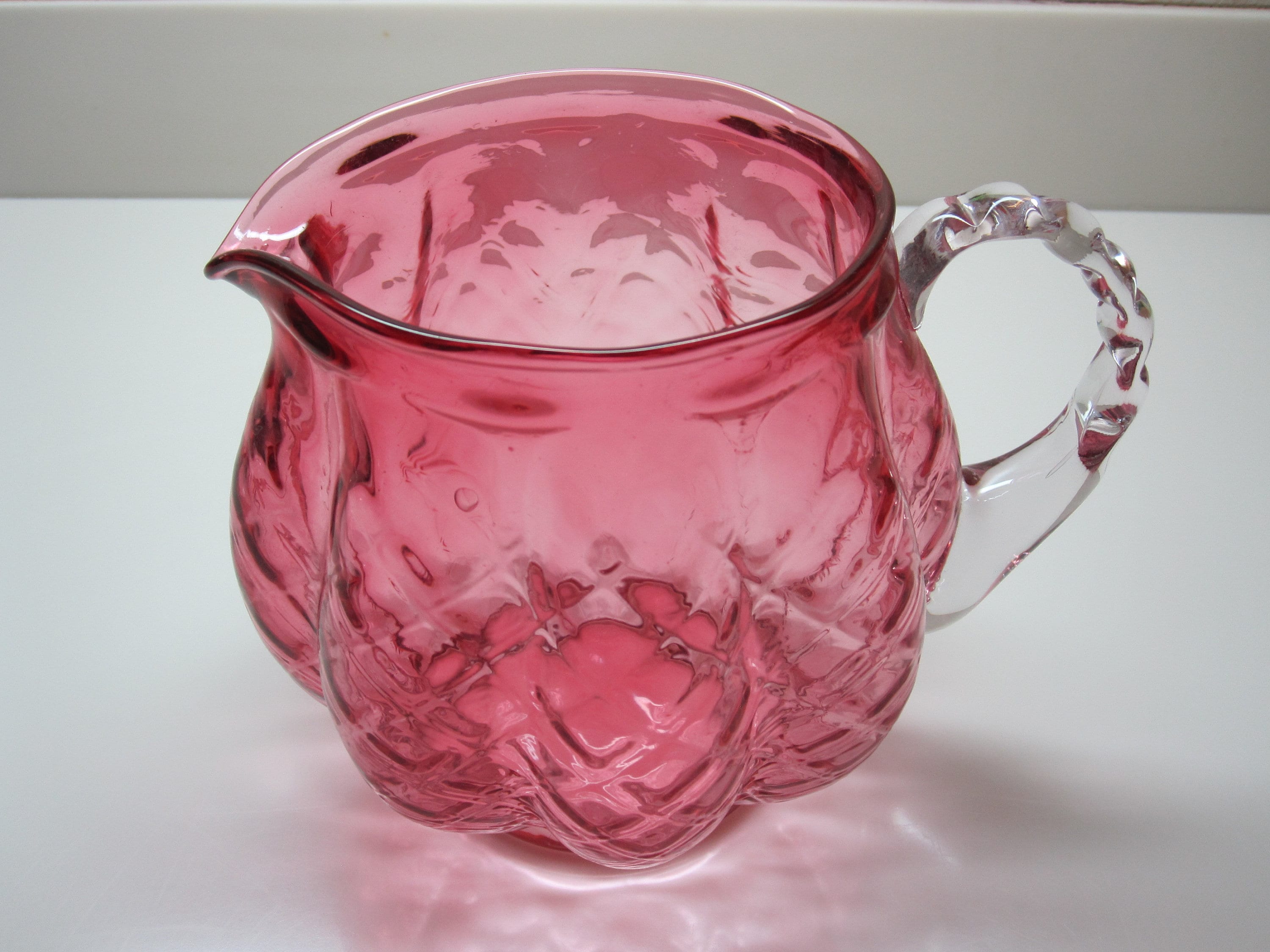 Pink Glass Pitcher Criss Cross Design Glass Pitcher Vase Etsy