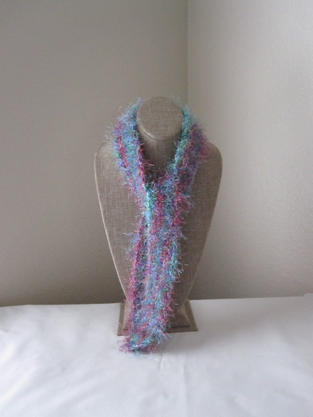 MULTI-COLOR SCARF**** Eyelash Yarn Skinny Scarf, Handmade, Fuzzy and ...