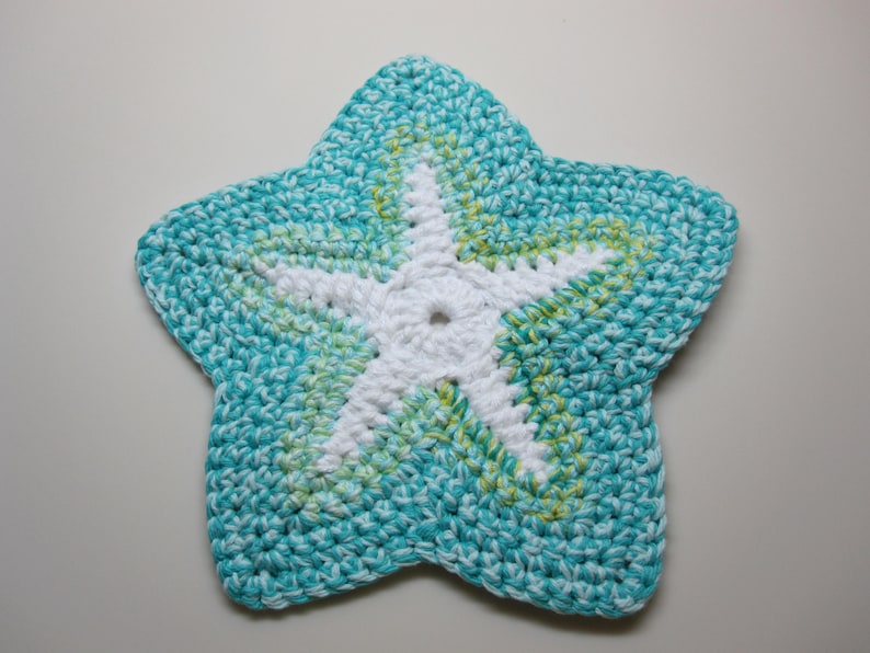 Crochet Starfish Hot Pad Trivet: Coastal Kitchen Decor, 9" Cotton (H2 ...