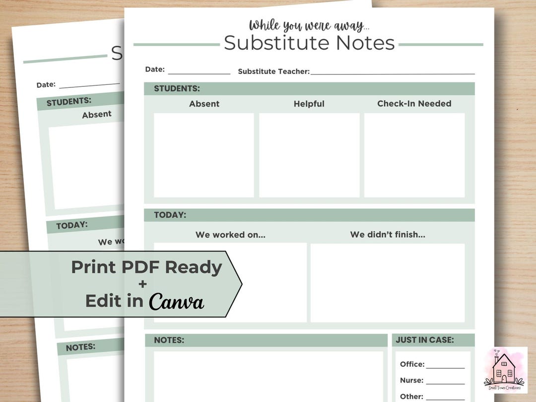 Substitute Teacher Notes | While You Were Away Template for Teachers ...