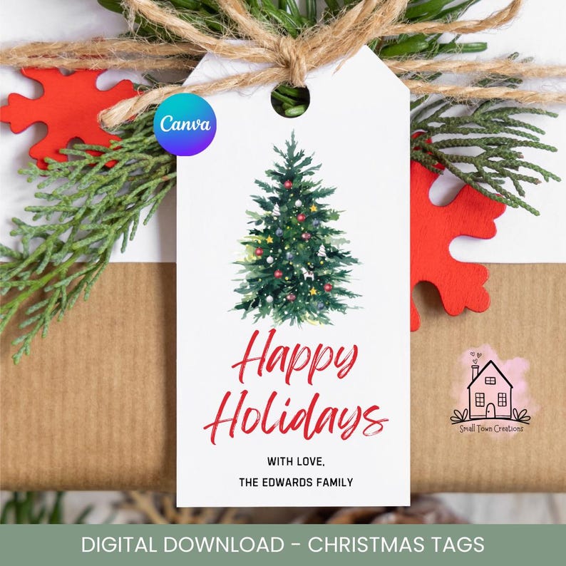 Happy Holidays Gift Tag Printable, Editable Holiday Gift Tags ...