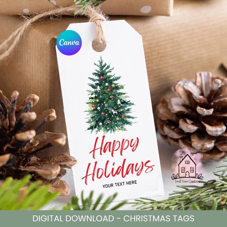 Happy Holidays Gift Tag Printable, Editable Holiday Gift Tags ...