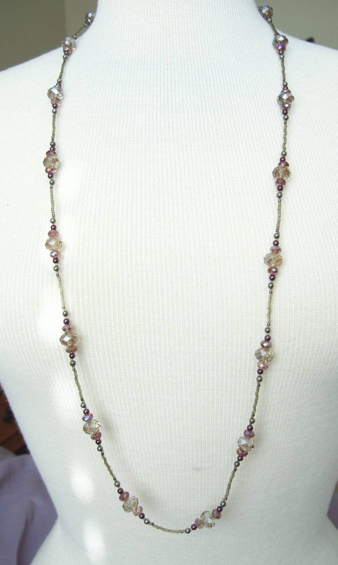 Long Crystal Necklace in Neutral Tones - Etsy