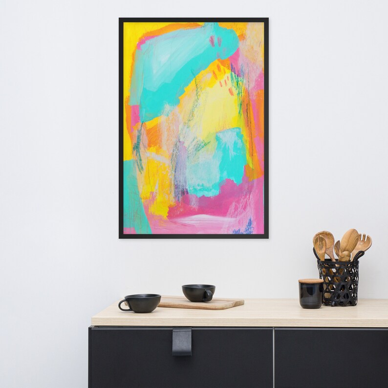FRAMED Original Large Abstract Art Print, Bright Multicolor Abstract ...