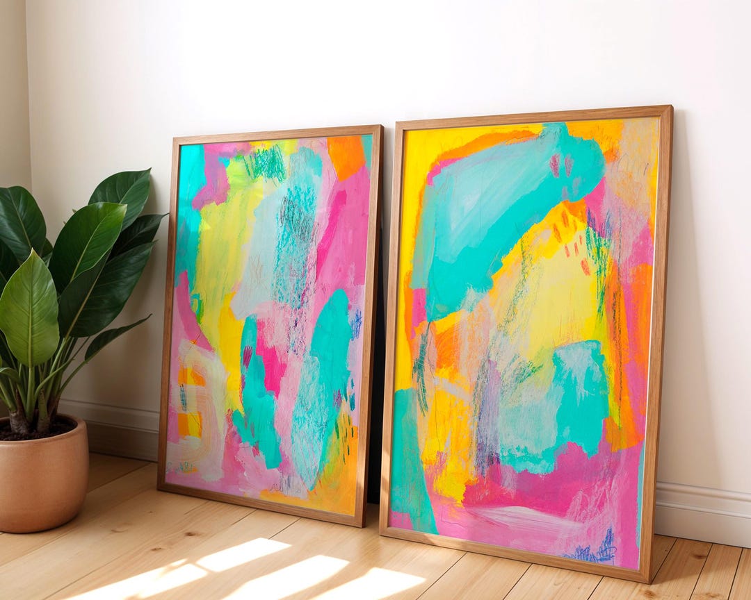 Set of 2 Abstract Art Prints – Bold Colorful Modern Wall Decor ...