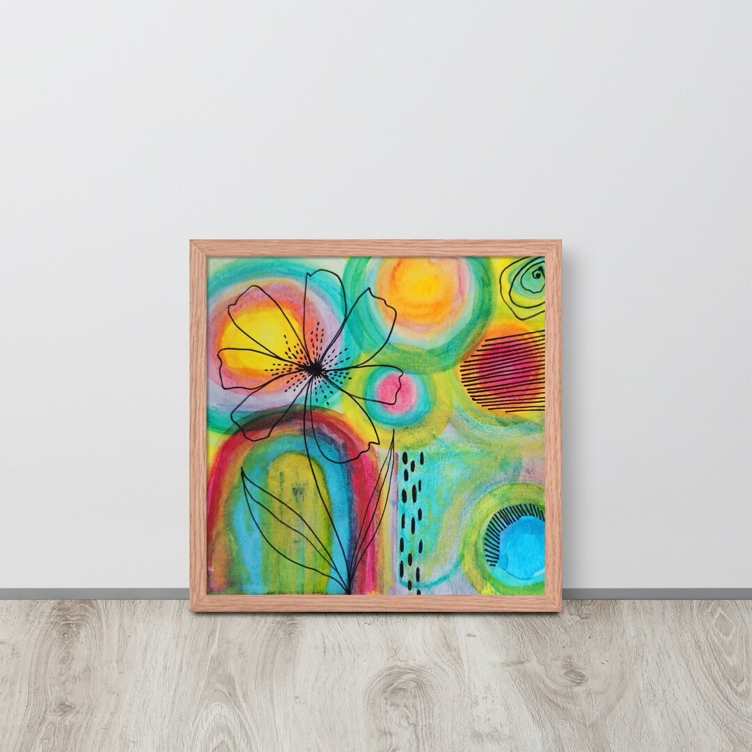 FRAMED Original Abstract Watercolor Print, Fine Art Print With Wooden ...