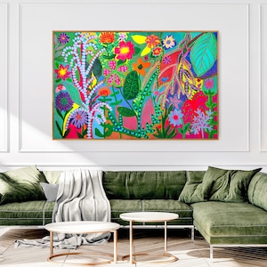 Large Colorful Botanical Print – Maximalist Tropical Wall Art, Bedroom ...