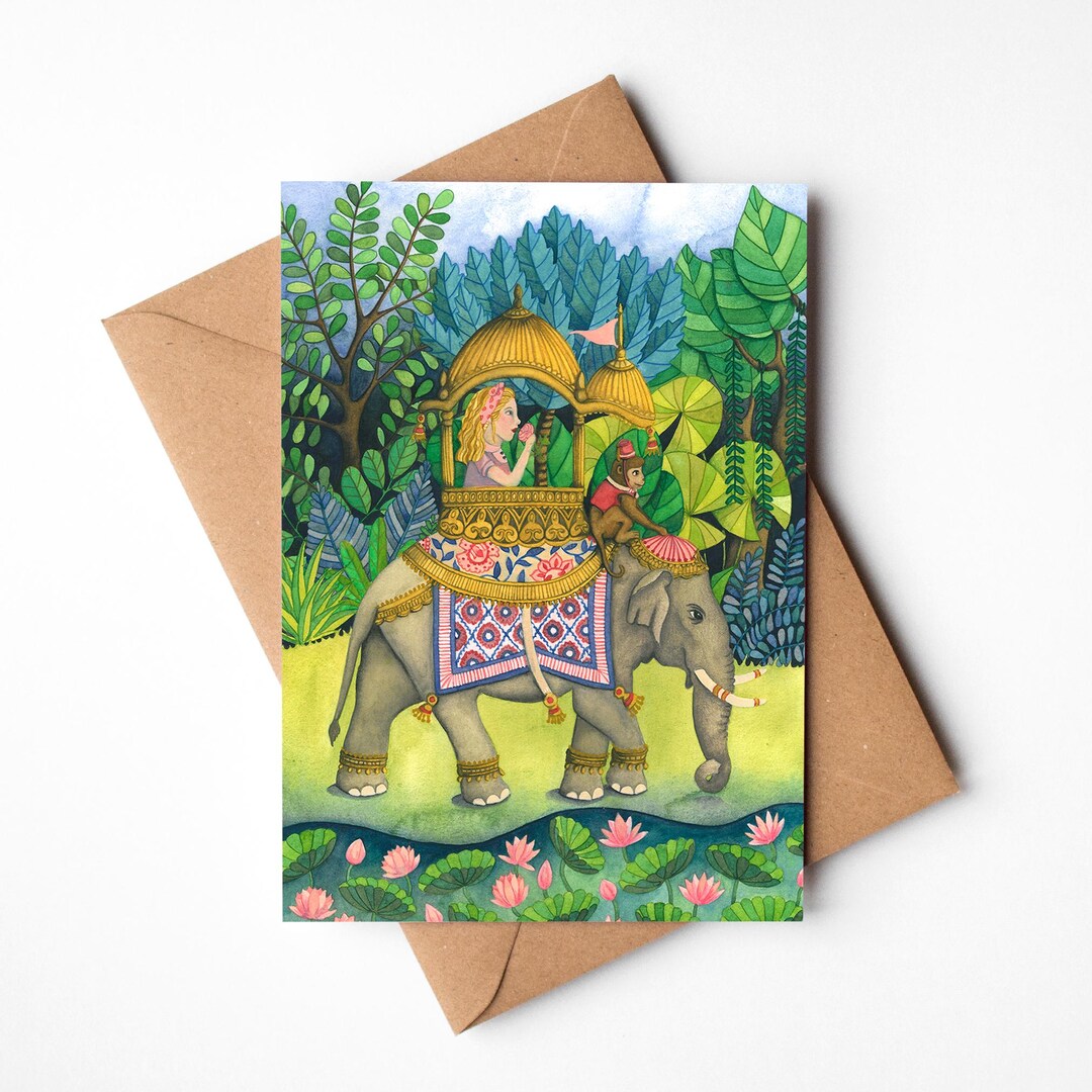 Indian Elephant Greetings Card, 5x7 Blank Card, Hand Painted Birthday ...