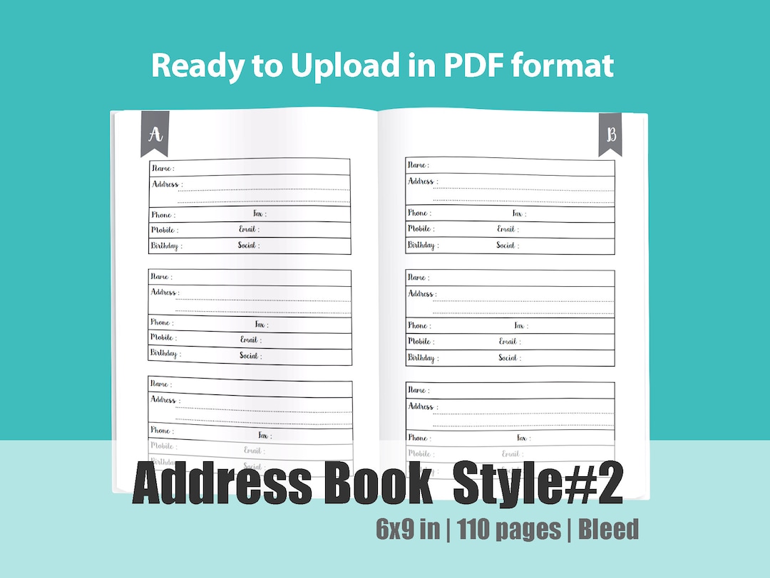 Address Book Interior Style#2 With Alphabetically Tabbed in 110 Pages ...