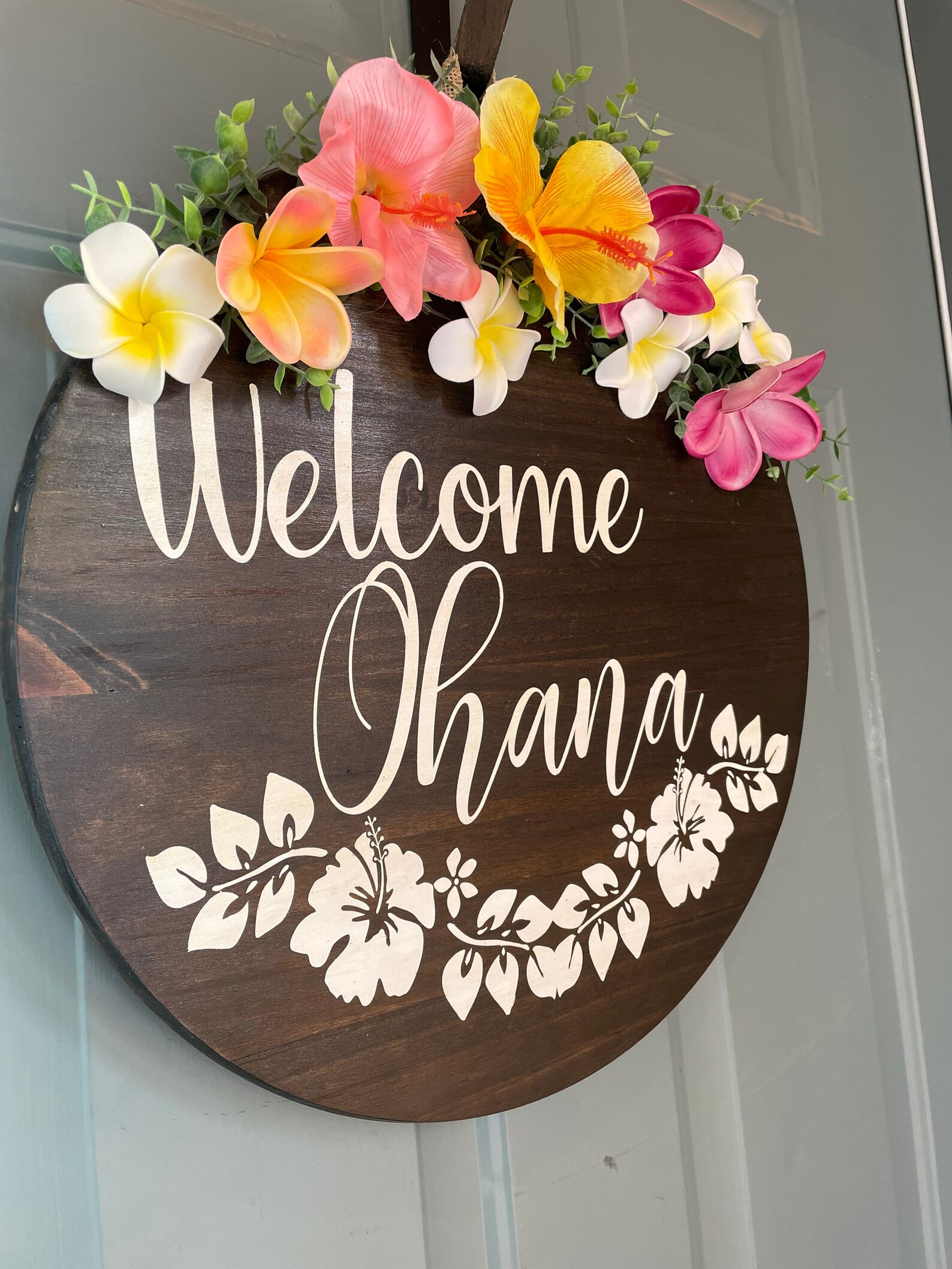 Welcome Ohana Wood Sign | Ohana Wood Door Hanger | Tropical | Hawaiian ...