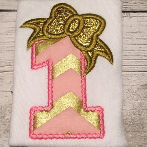 Bow Number 1 One First Birthday Applique Digital Machine - Etsy