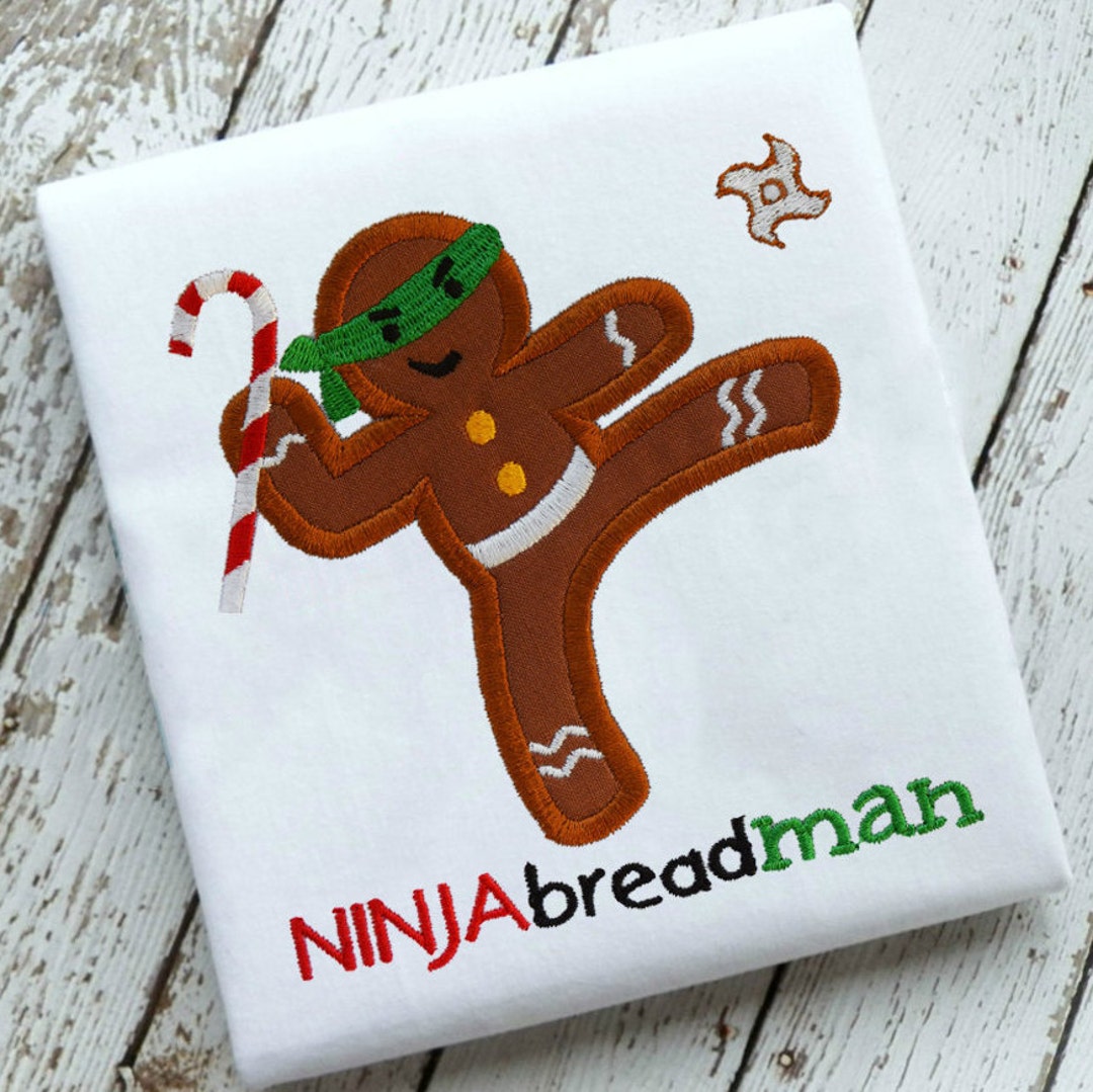 Christmas Ninja Bread Man Applique Gingerbread Man Applique Embroidery ...