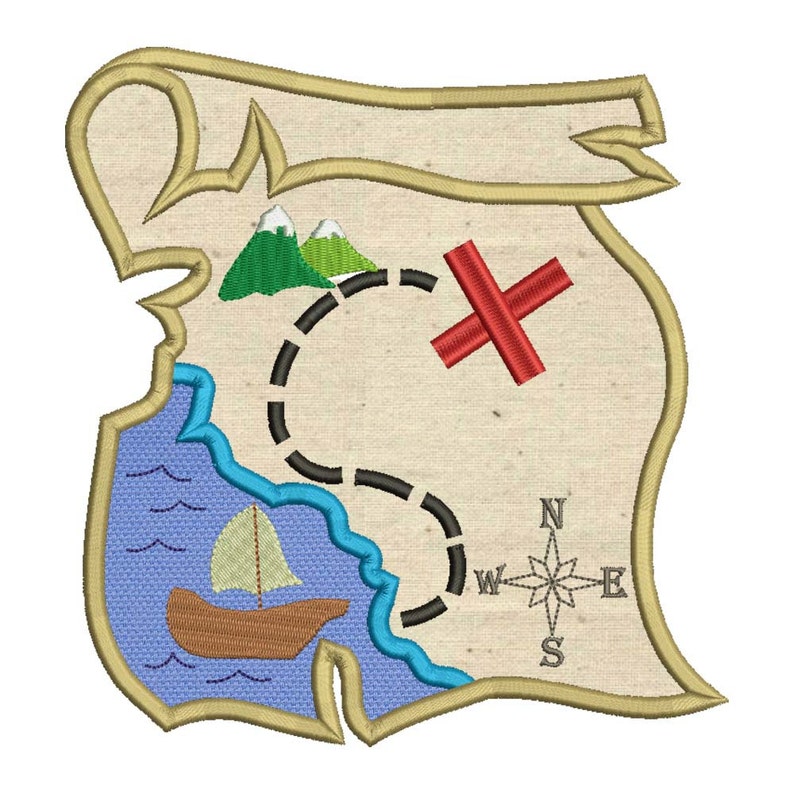 Pirate Treasure Map Applique Embroidery Design Download Stitch Design ...