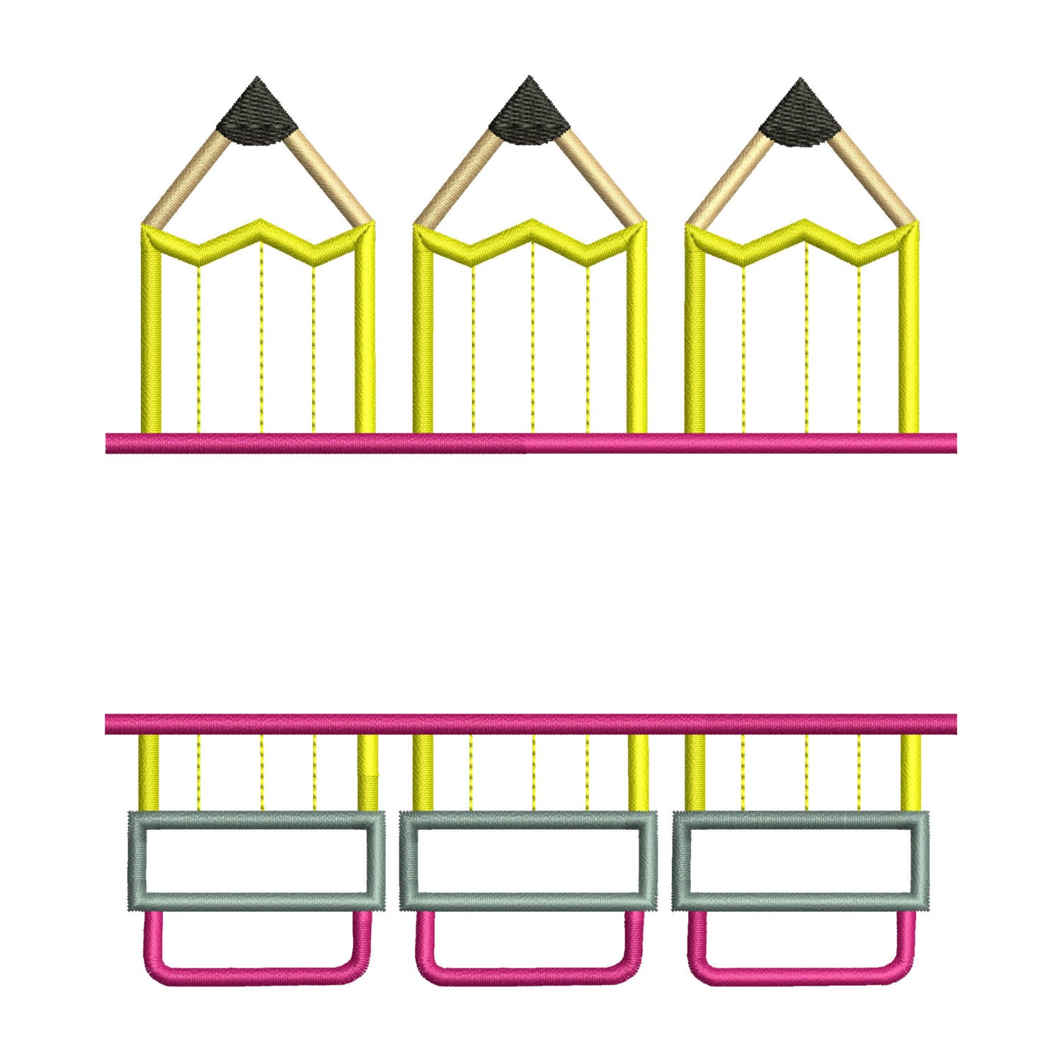 School Pencil Split Applique Instant Digital Download Fill Stitch ...
