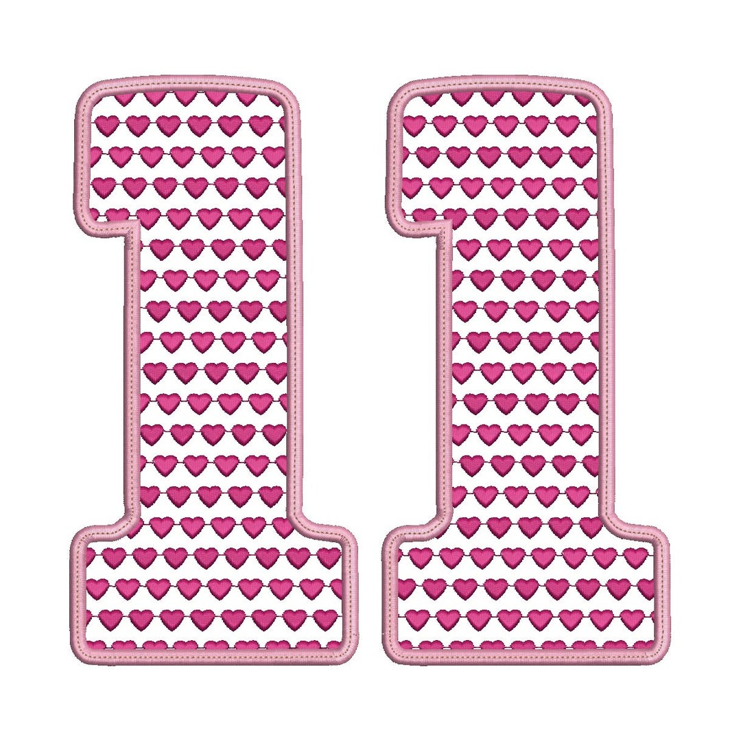 11th Birthday Applique Cute Love Heart 11 Number Instant Digital ...