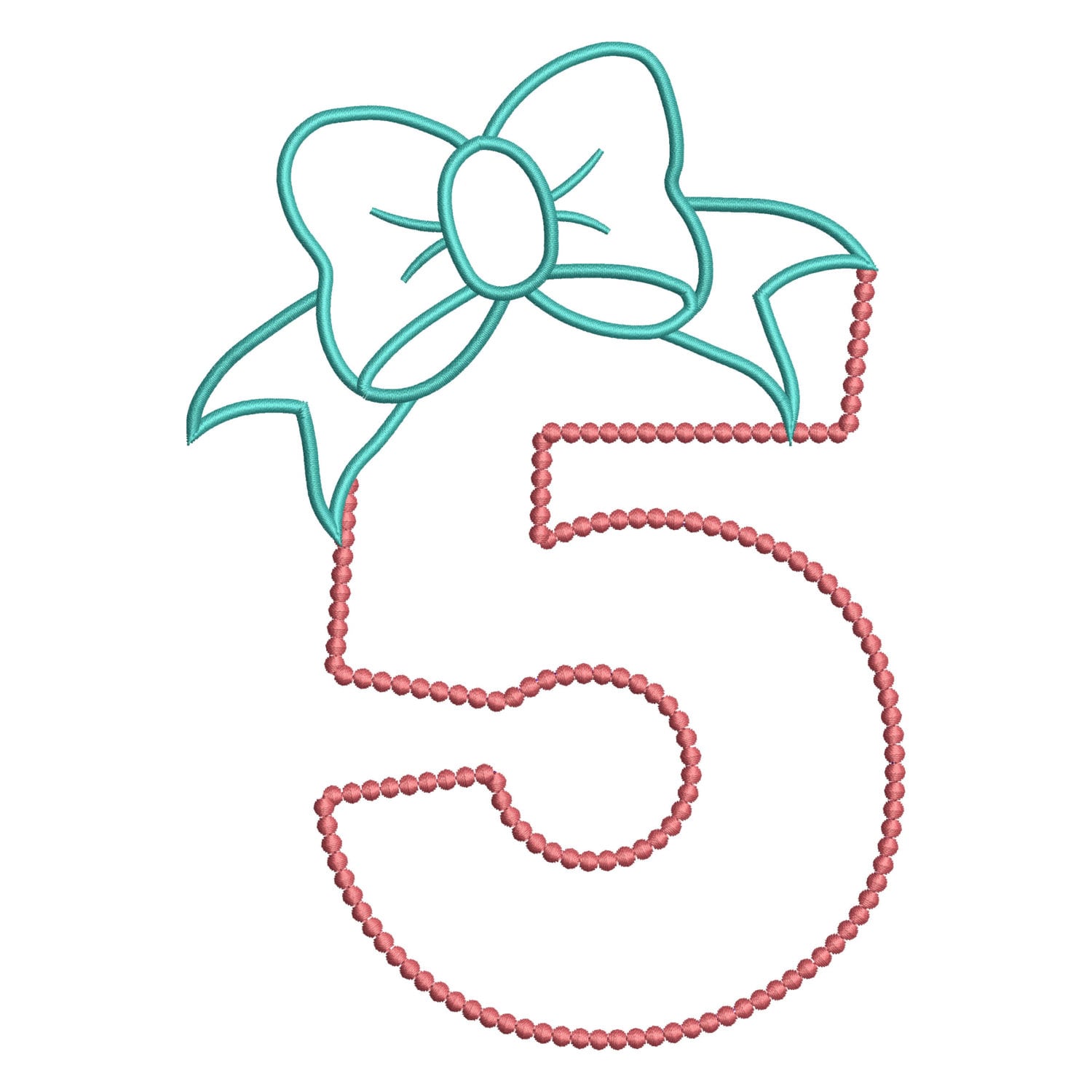 5 Birthday Applique Cute Bow 5th Number Instant Digital | Etsy