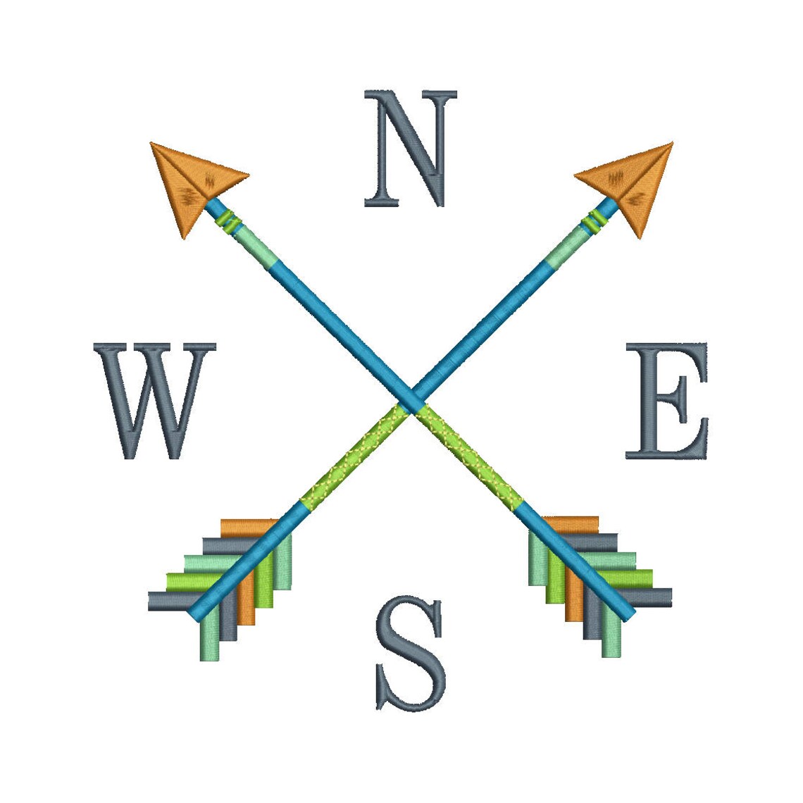 Arrow Compass North South East West Embroidery Design Instant - Etsy