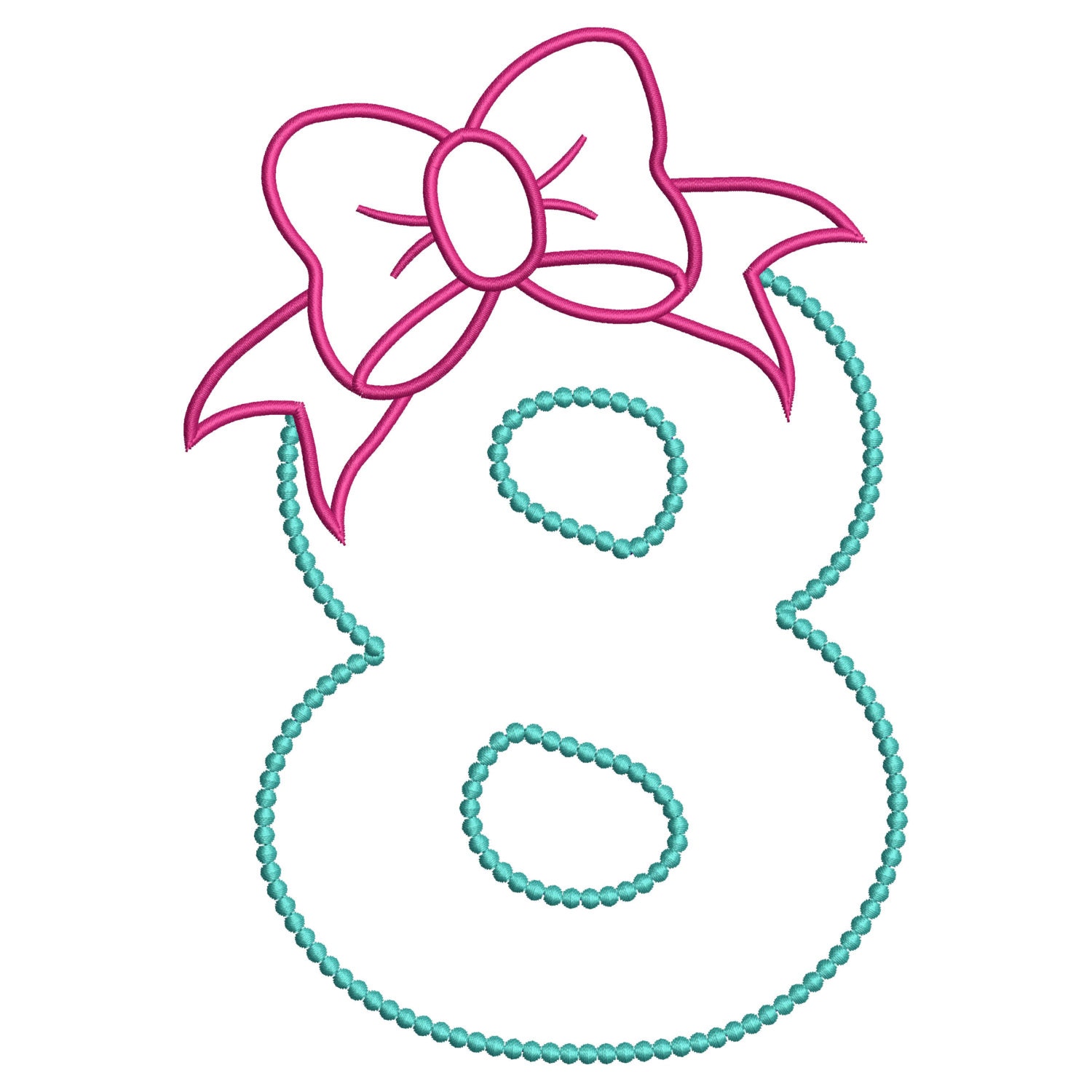 8 Birthday Applique Cute Bow 8th Number Instant Digital - Etsy