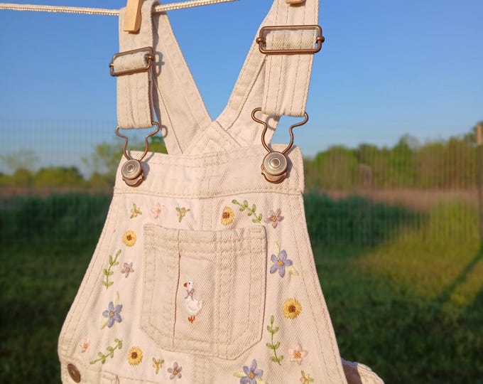 Spring Goose Hand Embroidered Overalls. Spring Floral Hand Embroidered ...