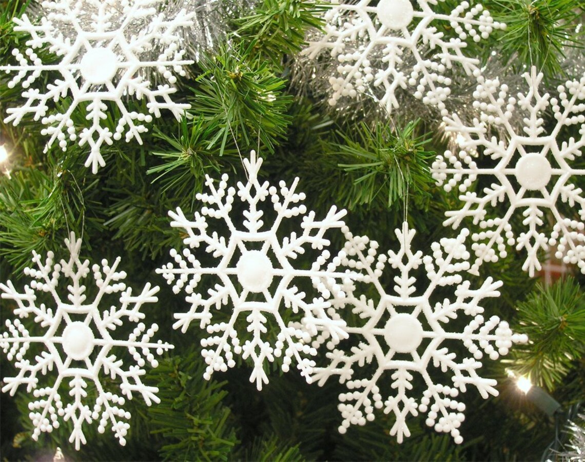 White Snowflake Christmas Ornaments 4d Set of 48 Pieces - Etsy