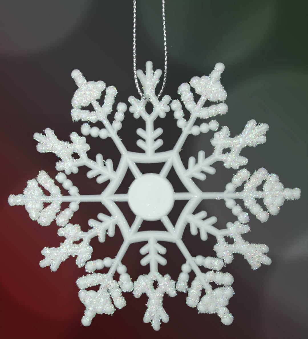 White Glitter Snowflake Christmas Ornaments Pack of 24 Shatterproof ...