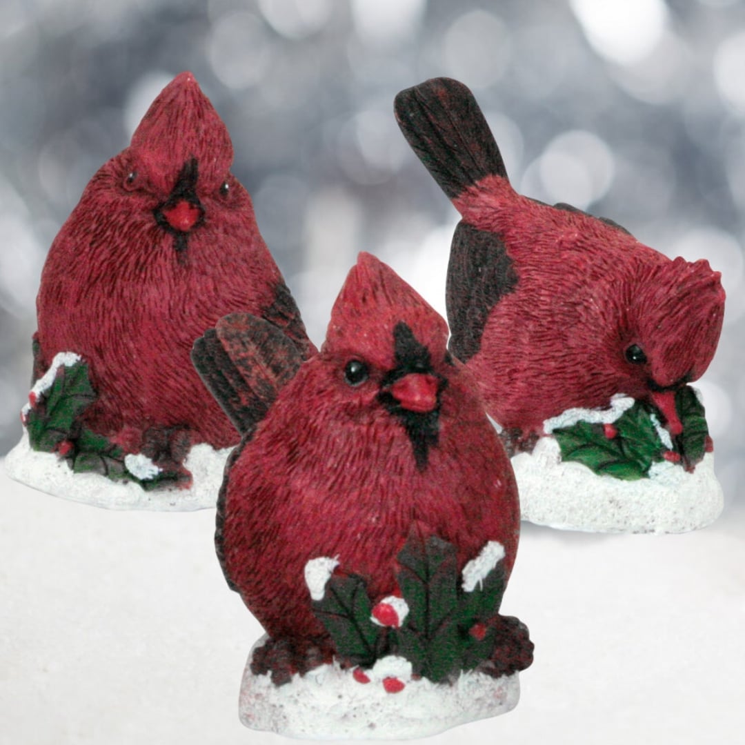 Holiday Cardinal Figures With Red Berries, Holly and Snow Detail ...