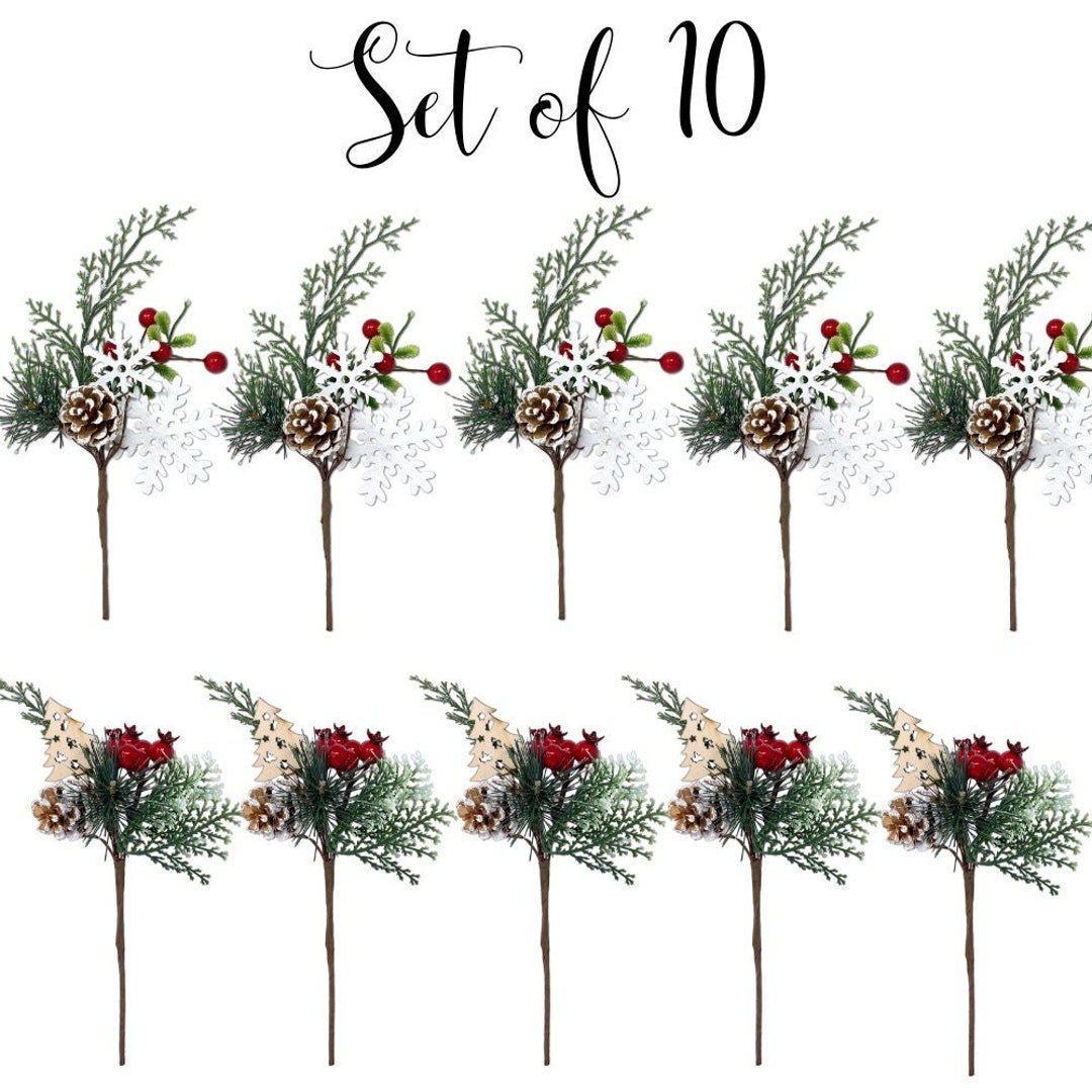 Holiday Woodsy Floral Picks Set of 10 snow Tip Pinecone Red - Etsy