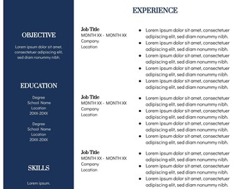 Navy Blue Resume Template - Etsy