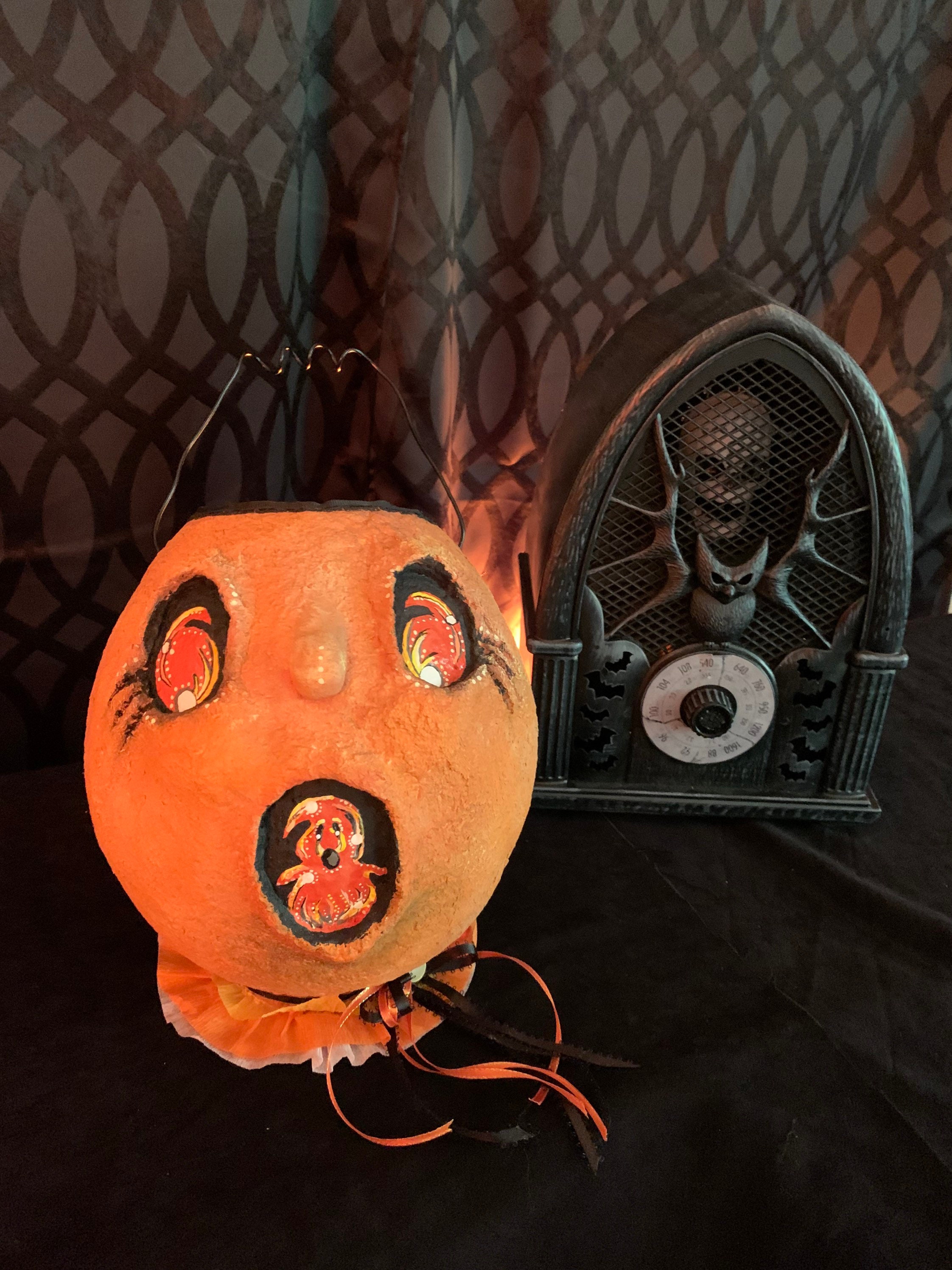 Vintage Style Papier-mâché Halloween Treat Bucket Jack O Lantern Folk ...